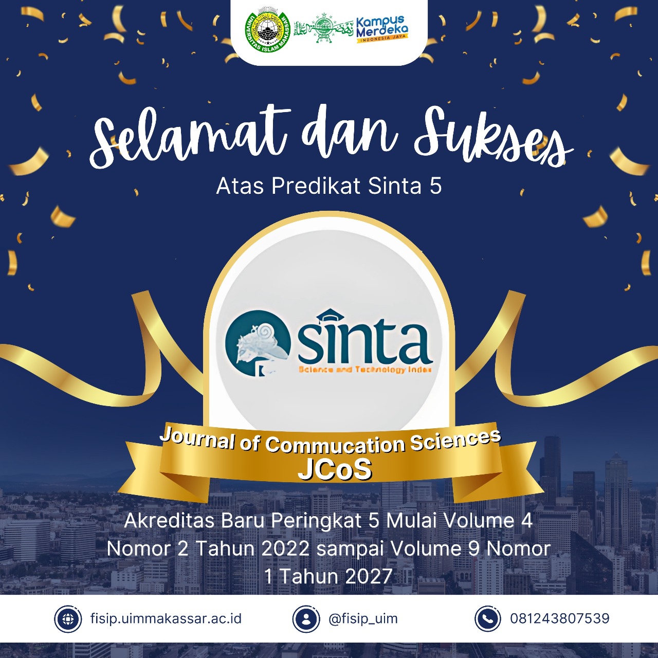 Jurnal Prodi Ilmu Komunikasi (JCoS) Raih Predikat Sinta 5 - FISIP ...